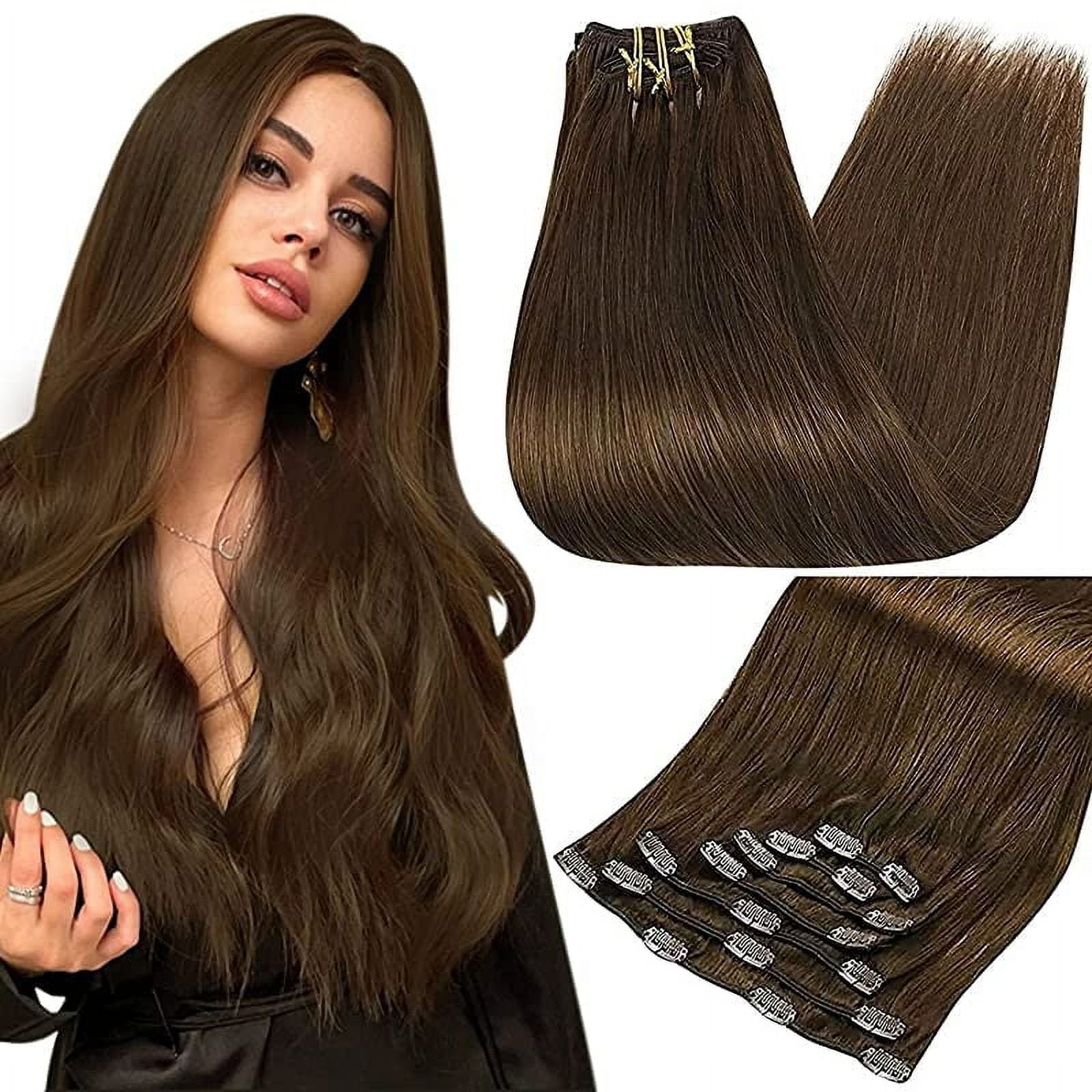 Clip-in Hair Extensions - Human Hair Clips Balayage (highlights) 7pcs ...