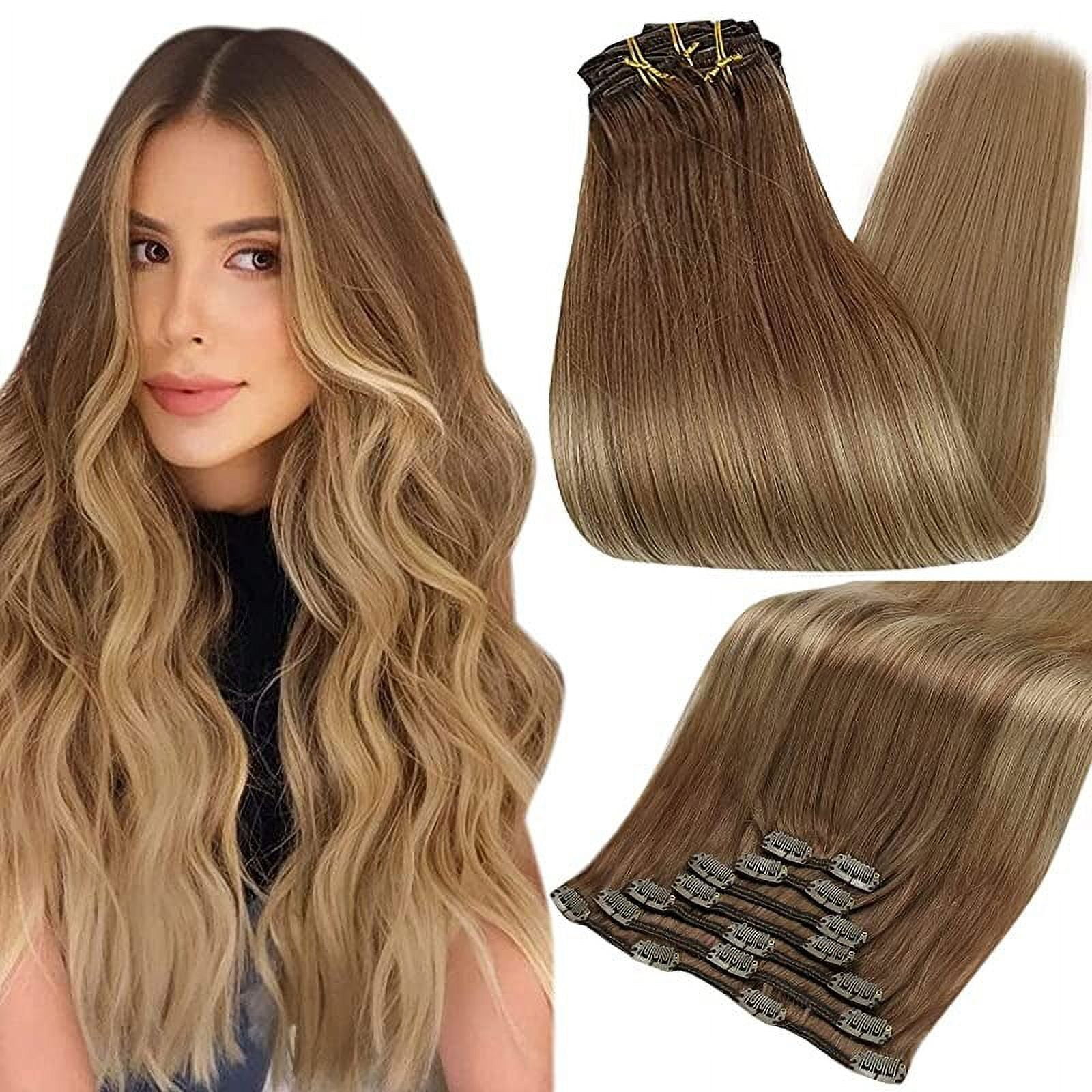 Clip-in Hair Extensions - Human Hair Clips Balayage (highlights) 7pcs ...