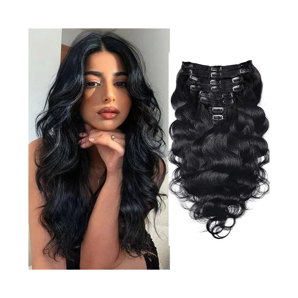 Clip in Hair Extensions Long Body Wavy Curly Black Human Daily Party ...