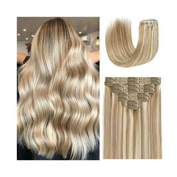 Clip in Hair Extensions Real Human Hair 16"-26" P8/613 Color Highlight ...
