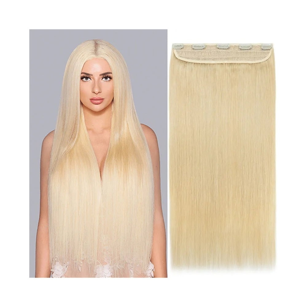 Clip in Hair Extensions Real Human Hair #613 Blonde One Piece Straight ...