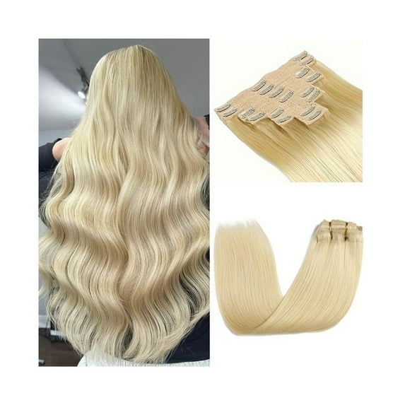 Clip in Hair Extensions Real Human Hair, #613 Blonde Straight Hair Clip ...