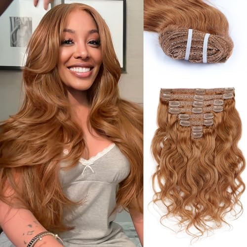 Clip in Hair Extensions Real Human Hair 70 Gram Wave Brown Clip in ...