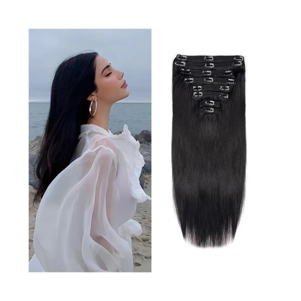 Clip in Hair Extensions Real Human Hair, Straight Remy Hair Extensions ...