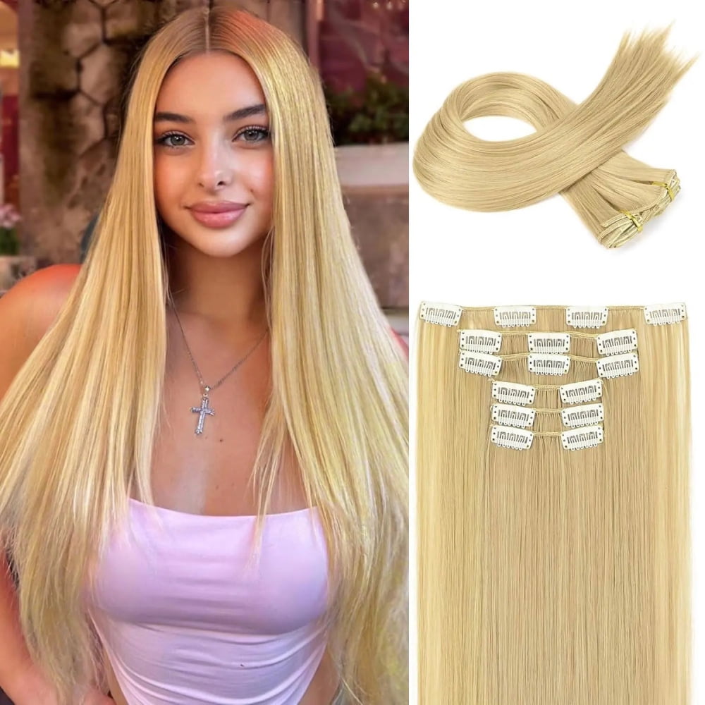 Clip in Hair Extensions Synthetic Hair Extensions for Women Straight Layered Hair Extensions ...