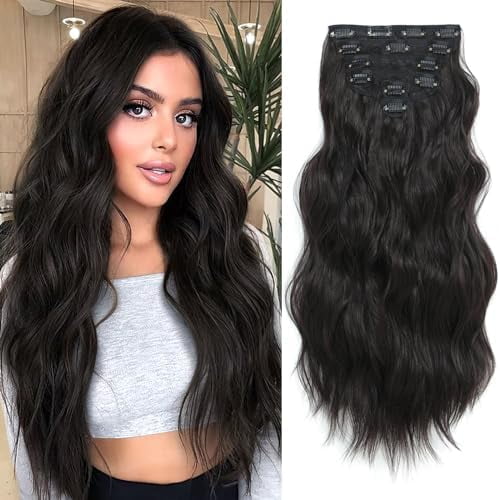 Clip in Hair Extensions for Women, 6 count Long Wavy Curly Clip Hair ...