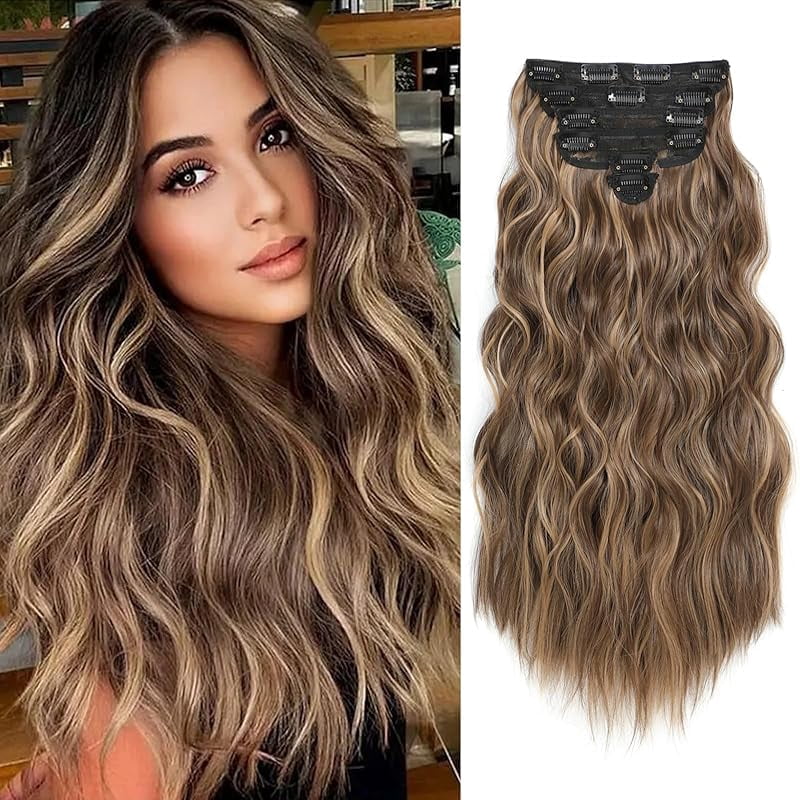 Clip in Hair Extensions for Women, 6count Long Wavy Curly Clip on Hair ...