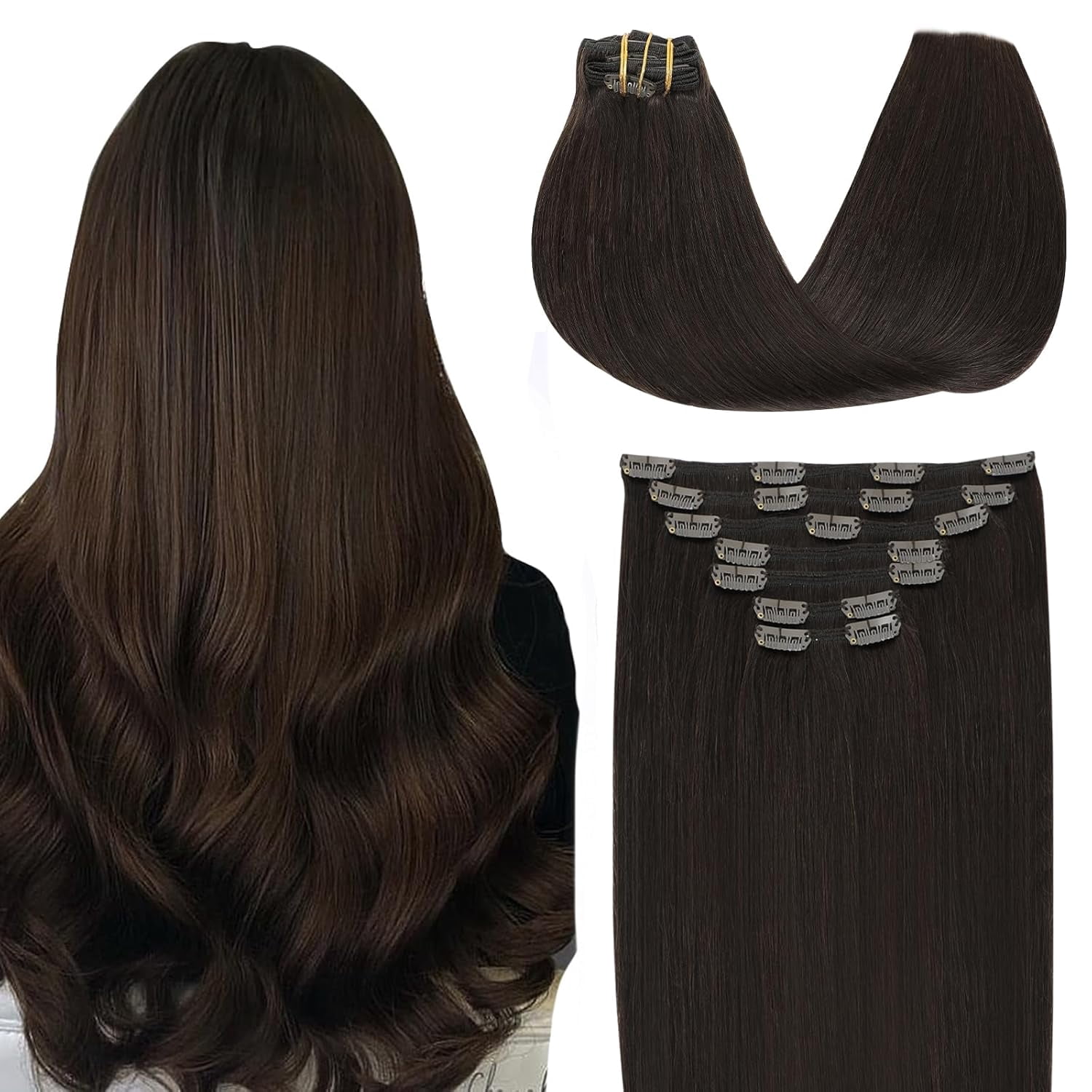 Clip-in Hair Extensions with Human Hair, Double Weft Full Head Clip-ins ...