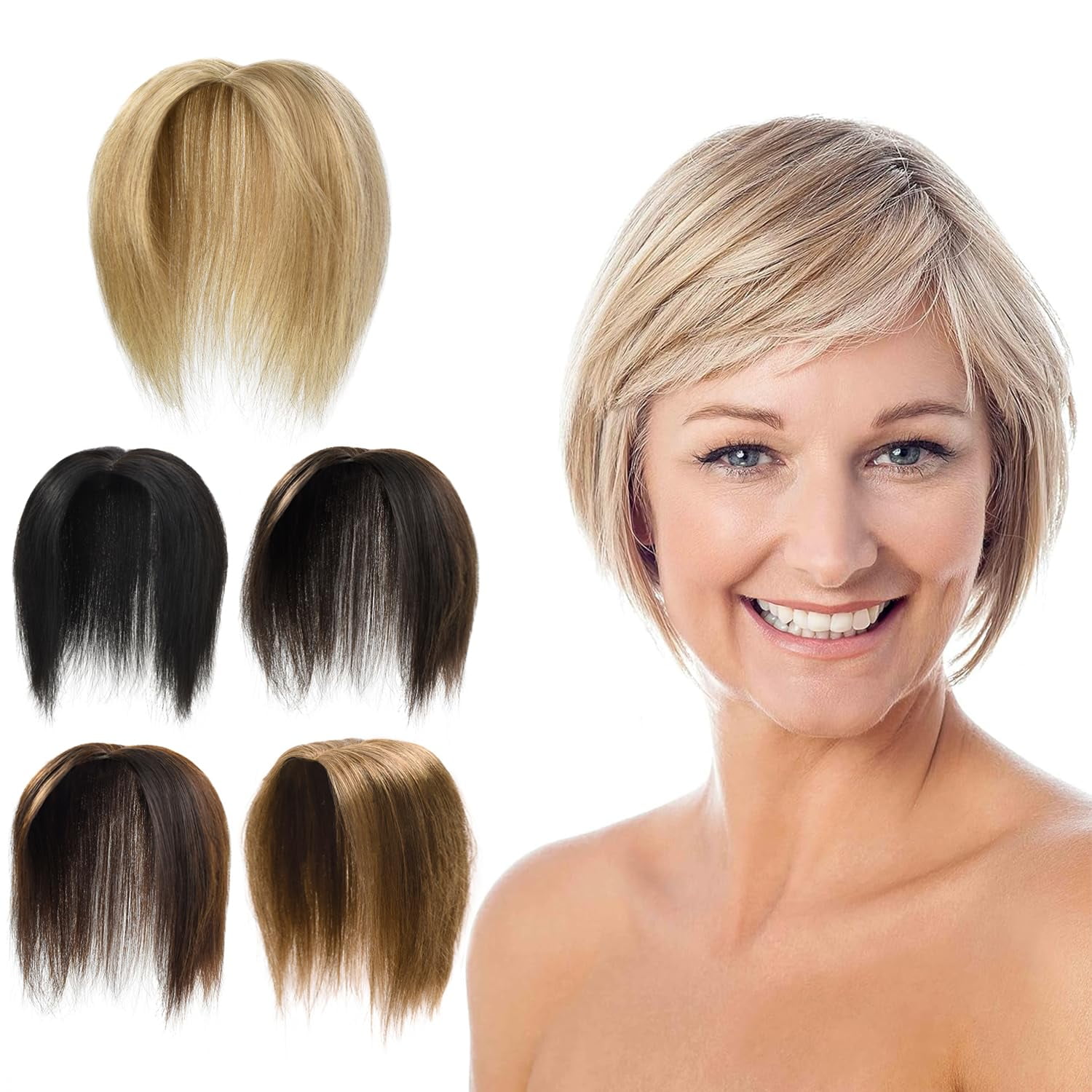 Clip in Human Hair Toppers Seamless Hairpiece Toupee for Women Lace ...