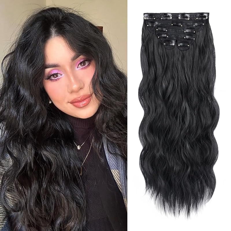 Clip in Long Wavy Synthetic Hair Extension 20 Inch 6count Auburn ...