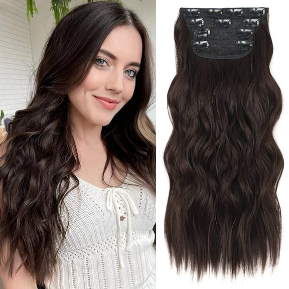 Clip in Hair Extension,6PCS Black Long Wavy Hair Extension 20 Inch ...