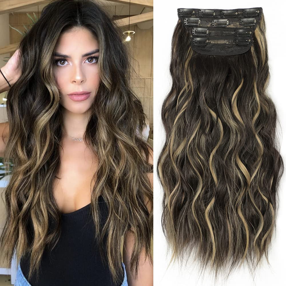 U_star Clip in Long Wavy Synthetic Hair Extensions, 24 Inch, Black to ...
