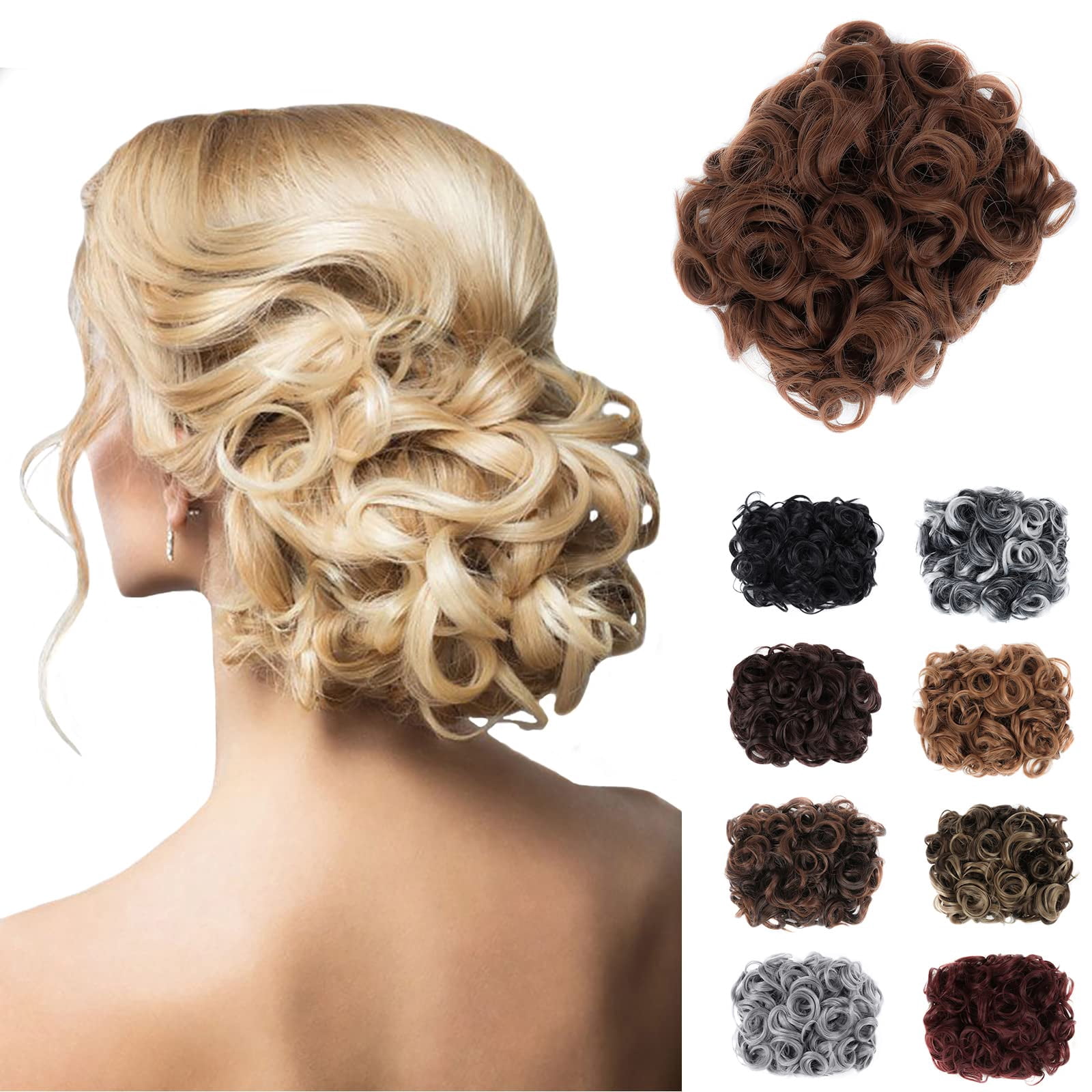 Clip in Messy Bun Hair Piece White Thick Chignon Curly Dish Hair Buns ...