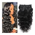 Clip in Natural Wave Human Hair Extensions Natural Black Remy Virgin ...