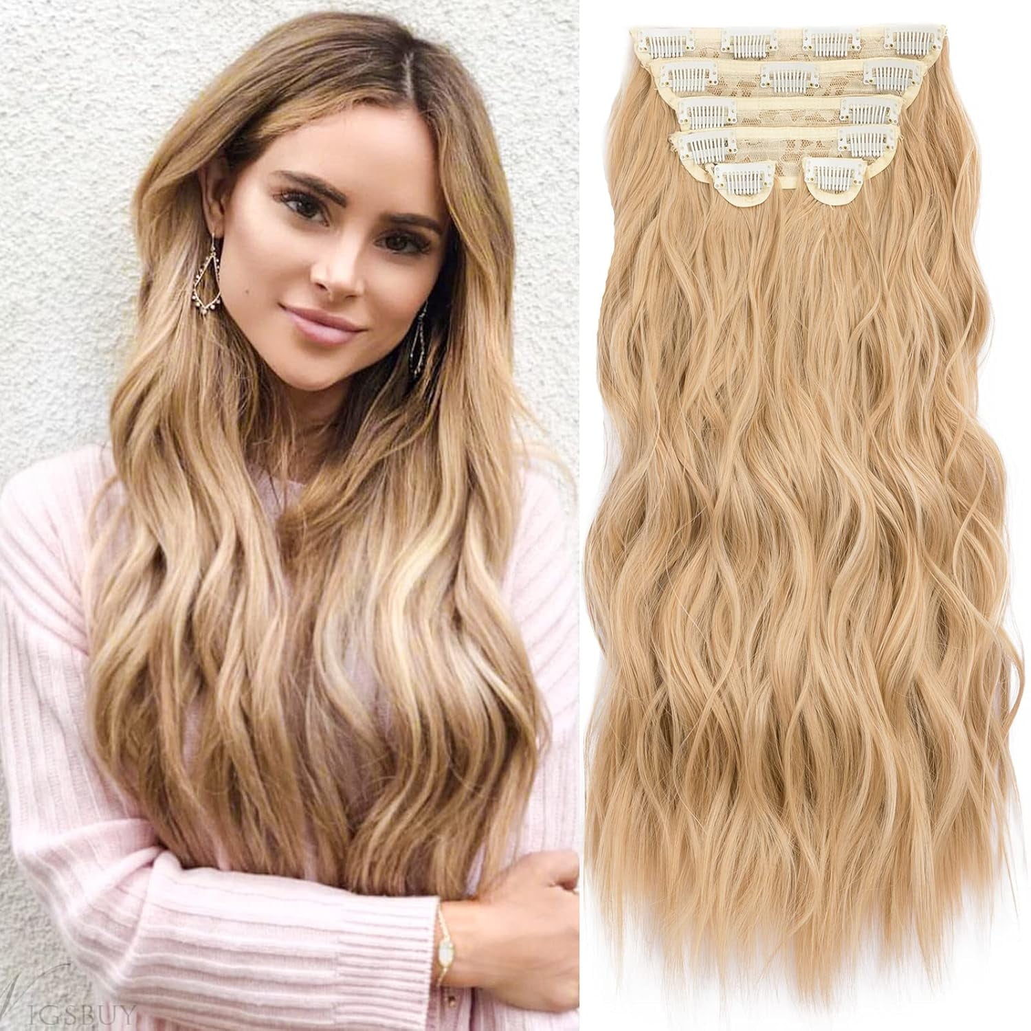 Clip in Synthetic Hair Extensions 20Inch 6PCS Clip Ins Long Wavy Fiber ...