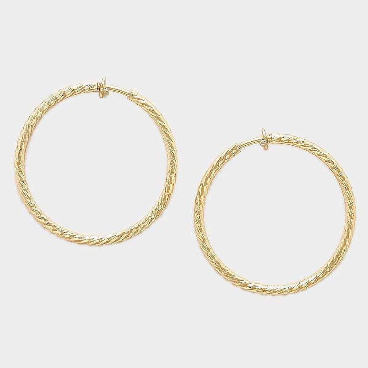 Clip on 1 3/4" gold indented twisted spring back hoop earrings ...