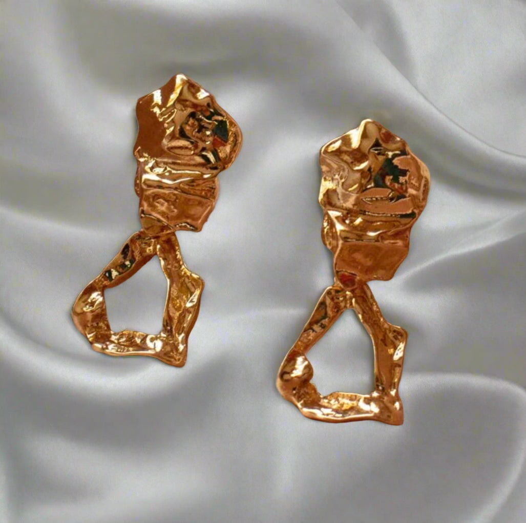 Clip on 1 3/4" wrinkled gold dangle odd shaped hoop earrings - Walmart.com