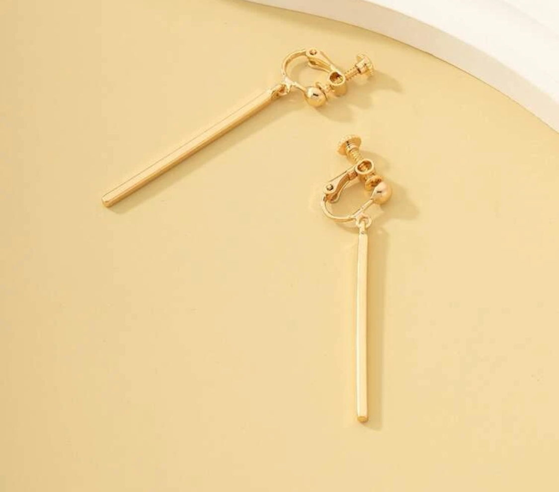 Clip on 2" gold long stick style dangle earrings - Walmart.com