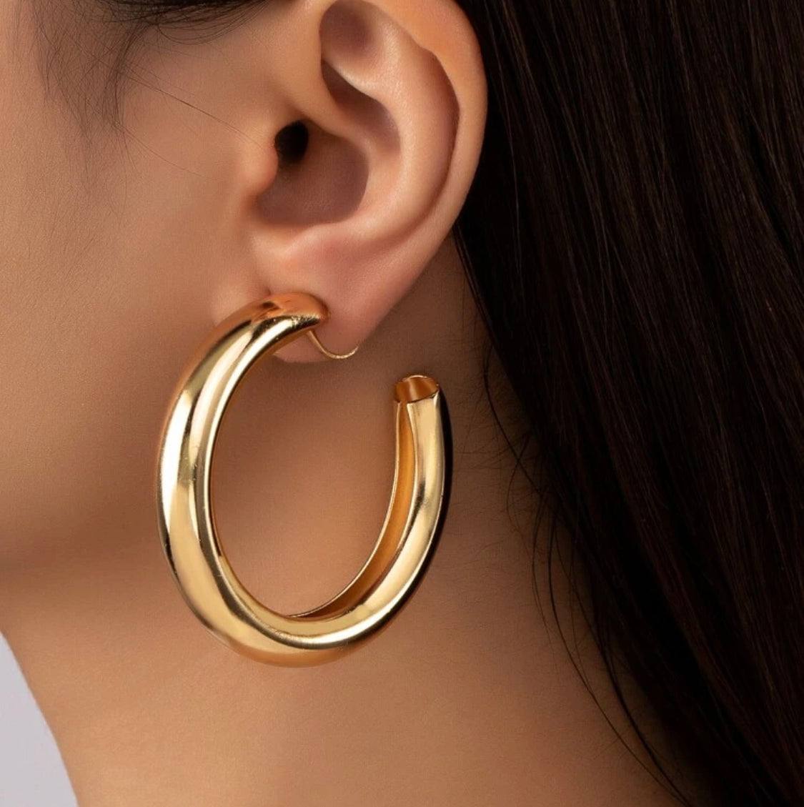 Clip on 2" shiny gold pipe style open back hoop earrings - Walmart.com