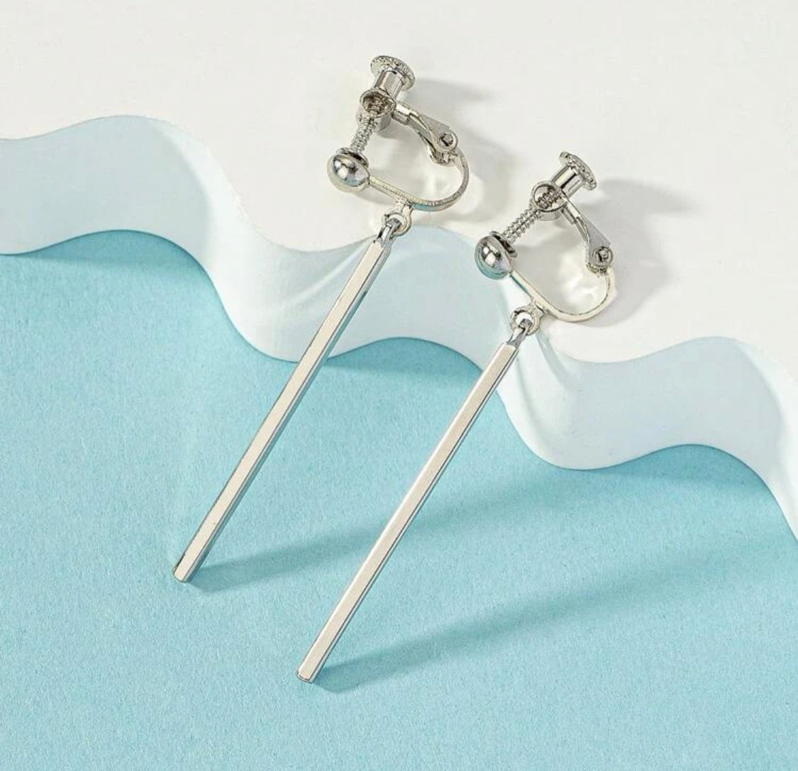 Clip on 2" silver long stick style dangle earrings - Walmart.com