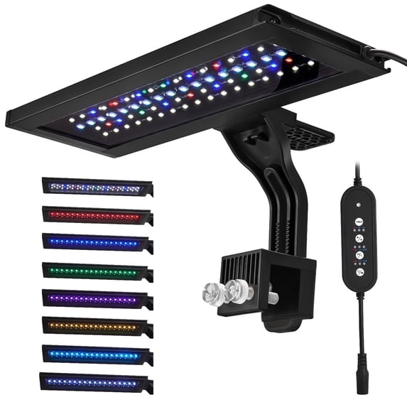 VNEKVA LED Aquarium Light, Full Spectrum, 8 Colors, Timer, Clip-On ...