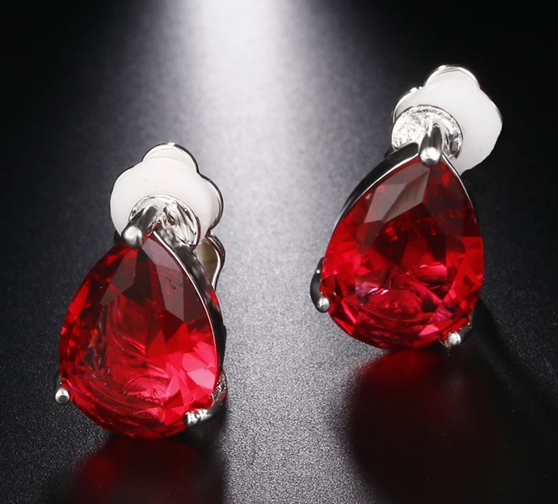 Clip on 3/4" silver, red, green and clear teardrop buttons style ...