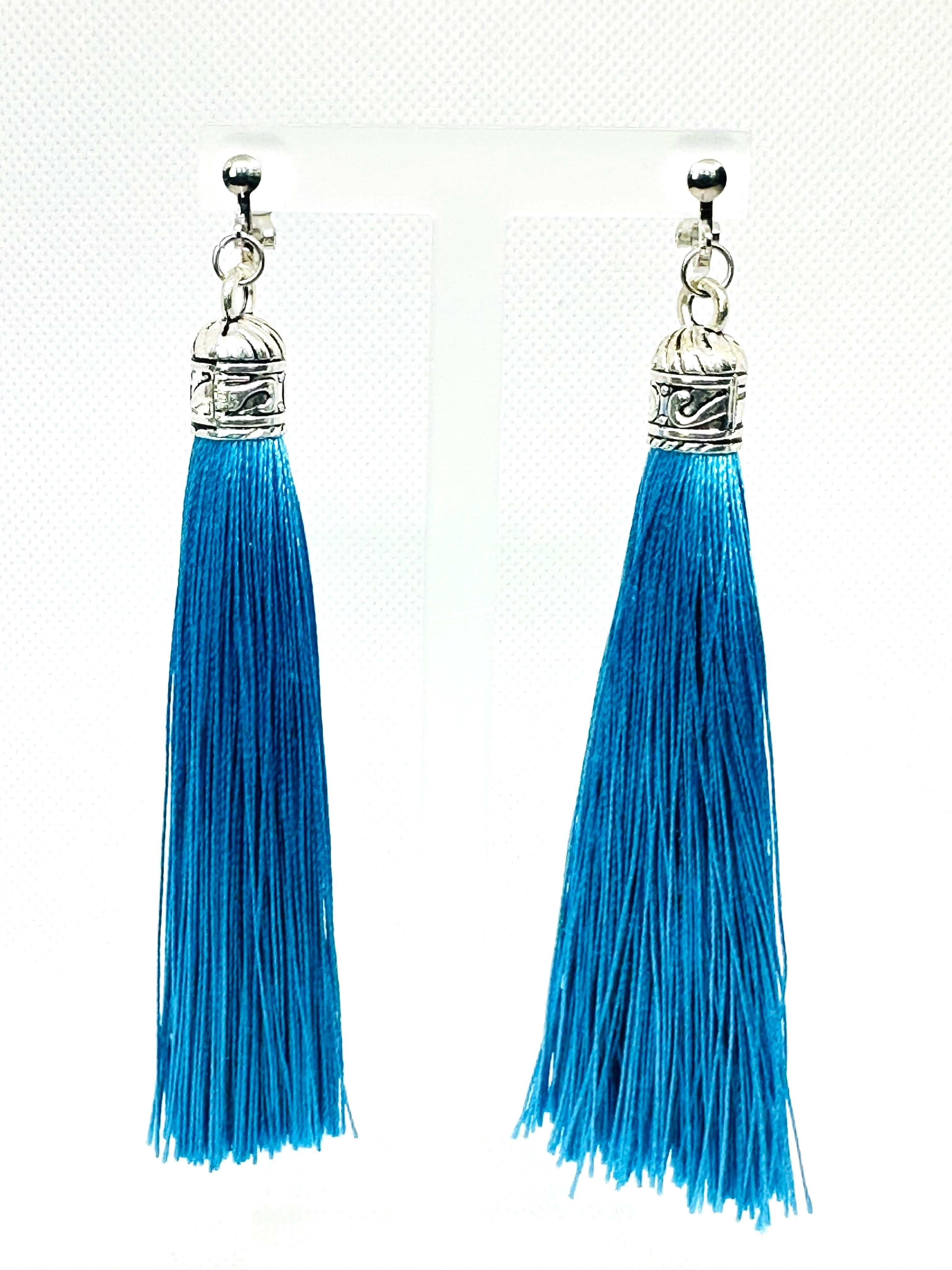 Clip on 4 1/2" Xlong silver and turquoise string earrings - Walmart.com