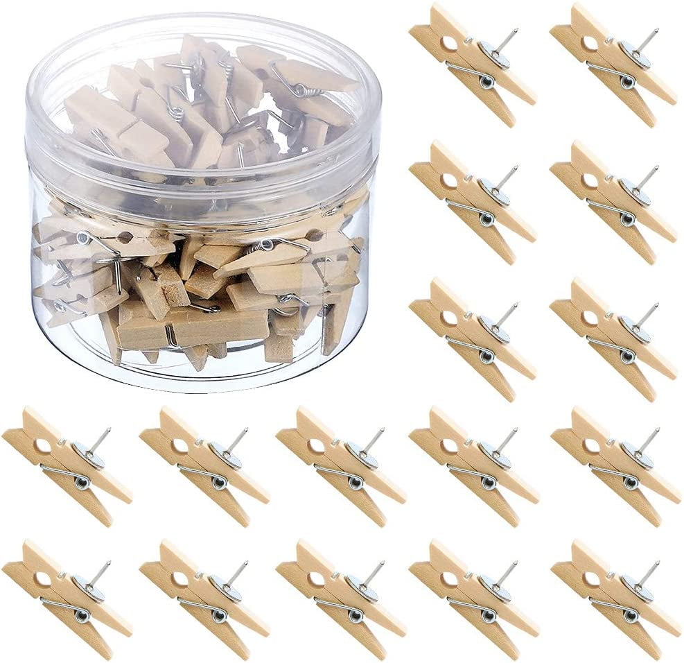 Clip-on Clips Wooden Pegs with Pins,a 50pcs Wood Clips for Cards Notes ...