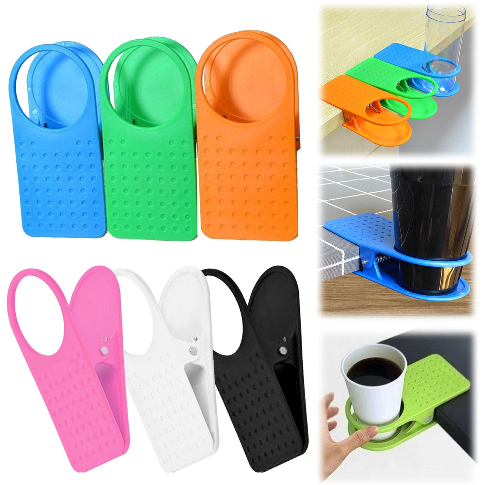 Clip on Cup Holder, 4 Pcs Desk Side Cup Holder Clip, Portable Clip Mug ...