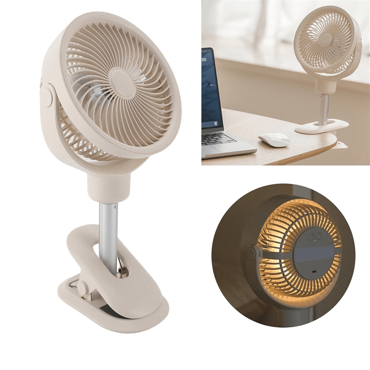 Clip on Desk Fan, Portable Telescopic Floor Fan, 4 Speeds with LED ...