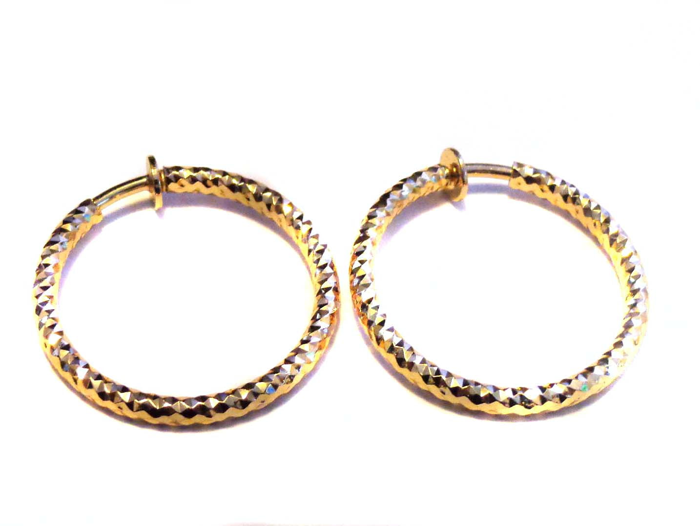 Clip-on Earrings 1 inch Hoop Hypo-Allergenic Gold Tone Textured Hoops ...