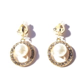 Clip-on Earrings Faux Pearl Ball Drop Dangle Gold Tone Crystal Clip ...