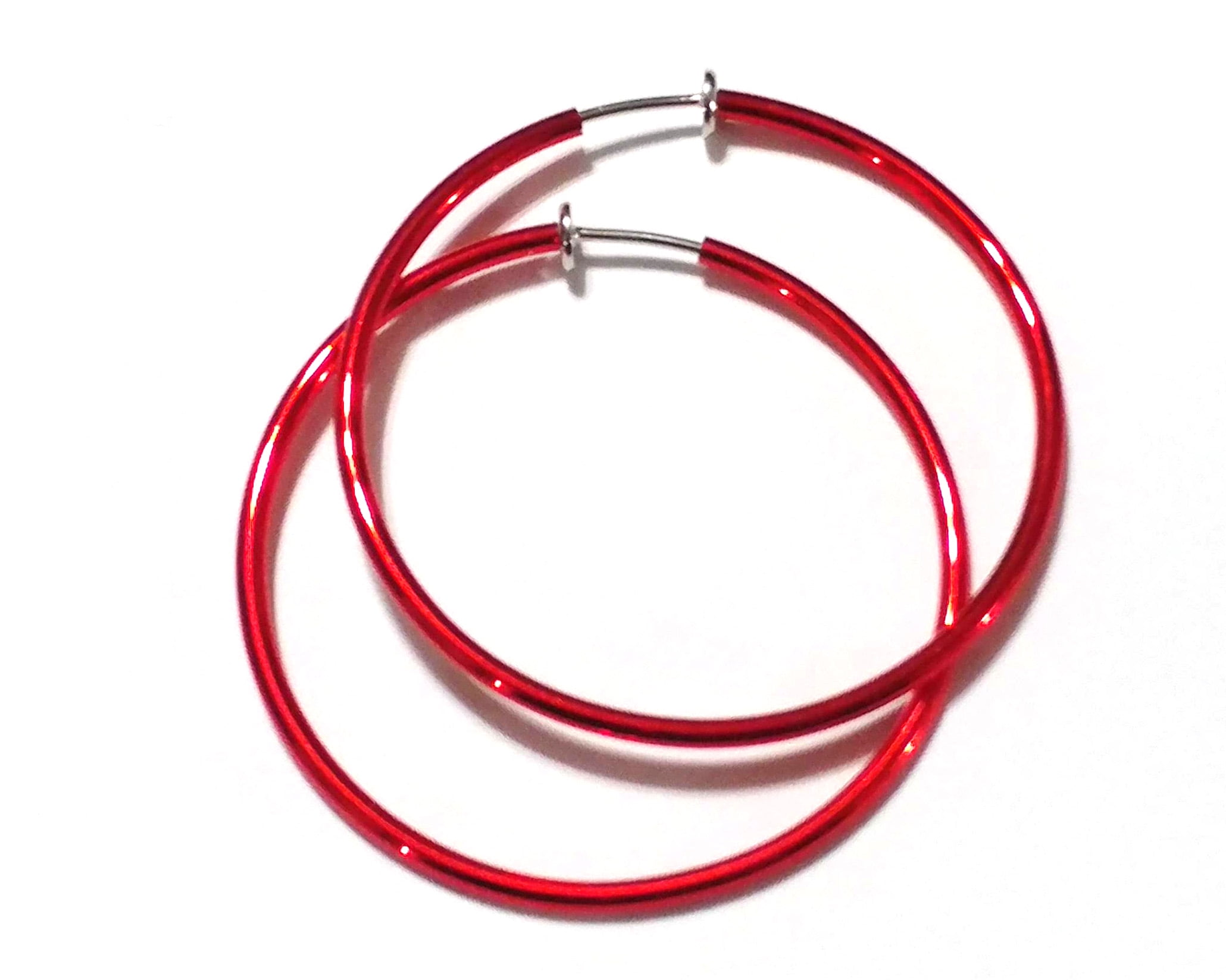 Clip-on Earrings Shiny Red Hoop Earrings 2.25 inch Hoop Earrings Non ...