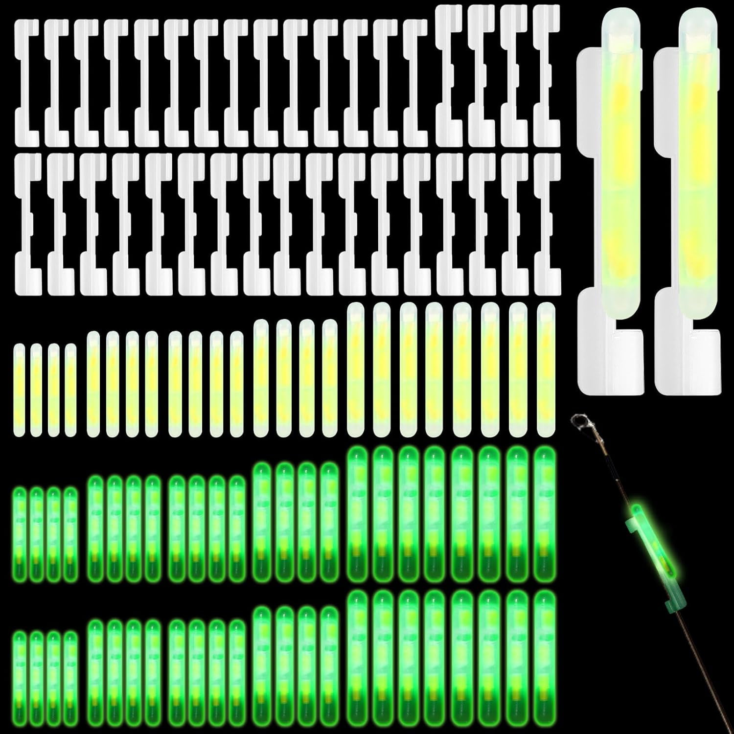 Clip on Fishing Glow Sticks Bulk for Rod Tips Mini Green Glow in The ...