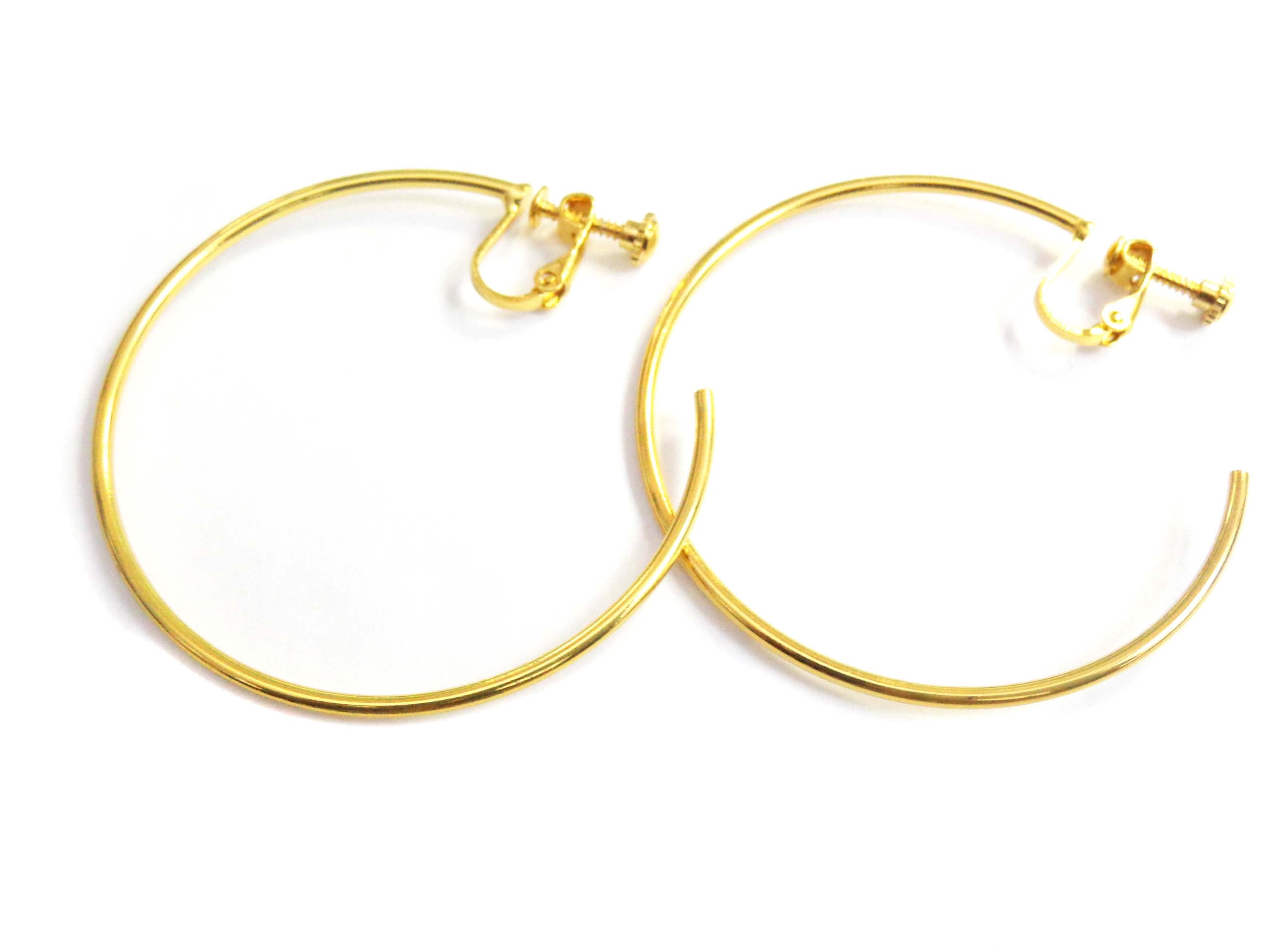 Clip-on Hoop Earrings 50mm Thin Gold Tone Hoops Circle Hoop Earrings ...