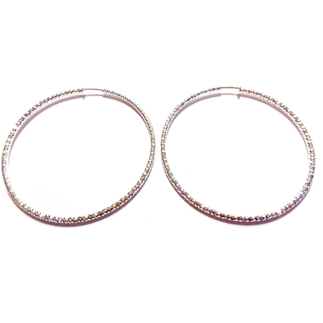 Clip-on Hoop Earrings Large 3 inch Hoop Earrings Textured Silver Hoops ...