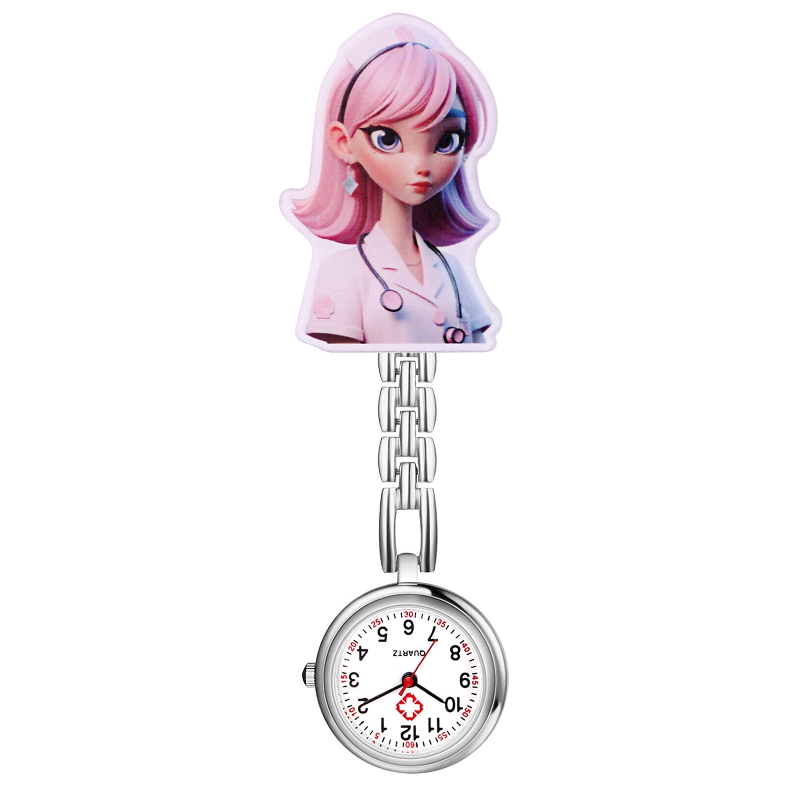 Clip on Nurse Watch Cute Cartoon Lapel Hanging Doctor Quartz Fob Pocket ...