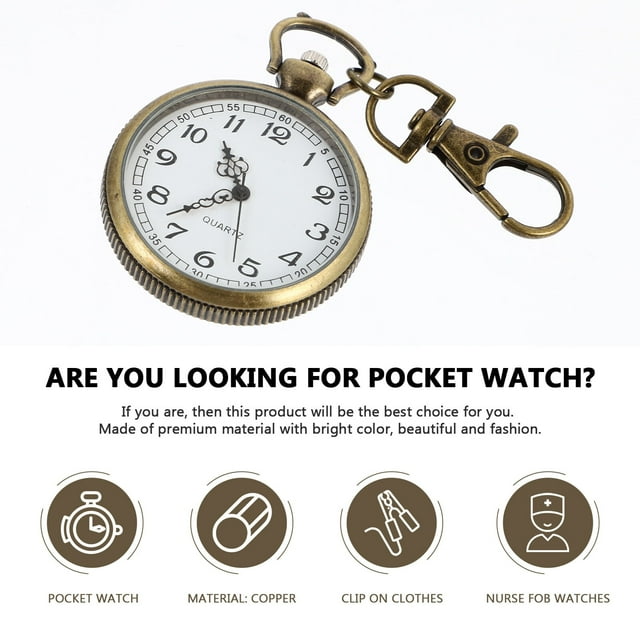 Clip- on Open Pocket Watch with Key Buckle- Unisex Fob Watch Hanging ...