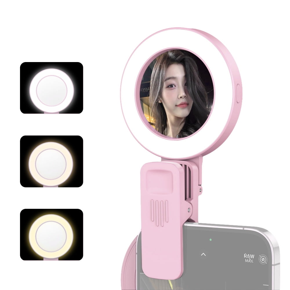 Clip-on Selfie Ring Light for Phone with Selfie Mirror 3 Light Modes 3 ...