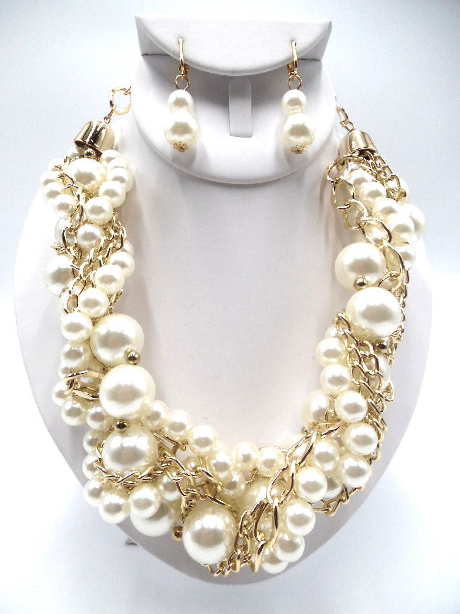 Clip on braided gold chain and pearl necklace and earring set - Walmart.com