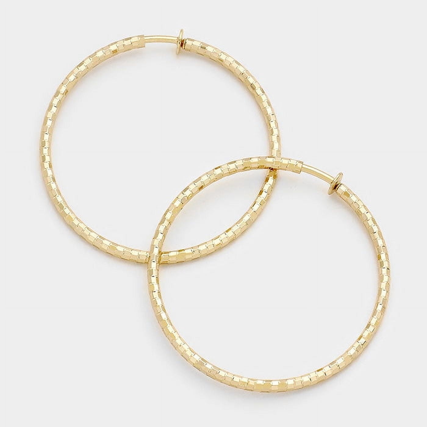 Clip on gold 3 1/4" XL block style spring back hoop earrings - Walmart.com
