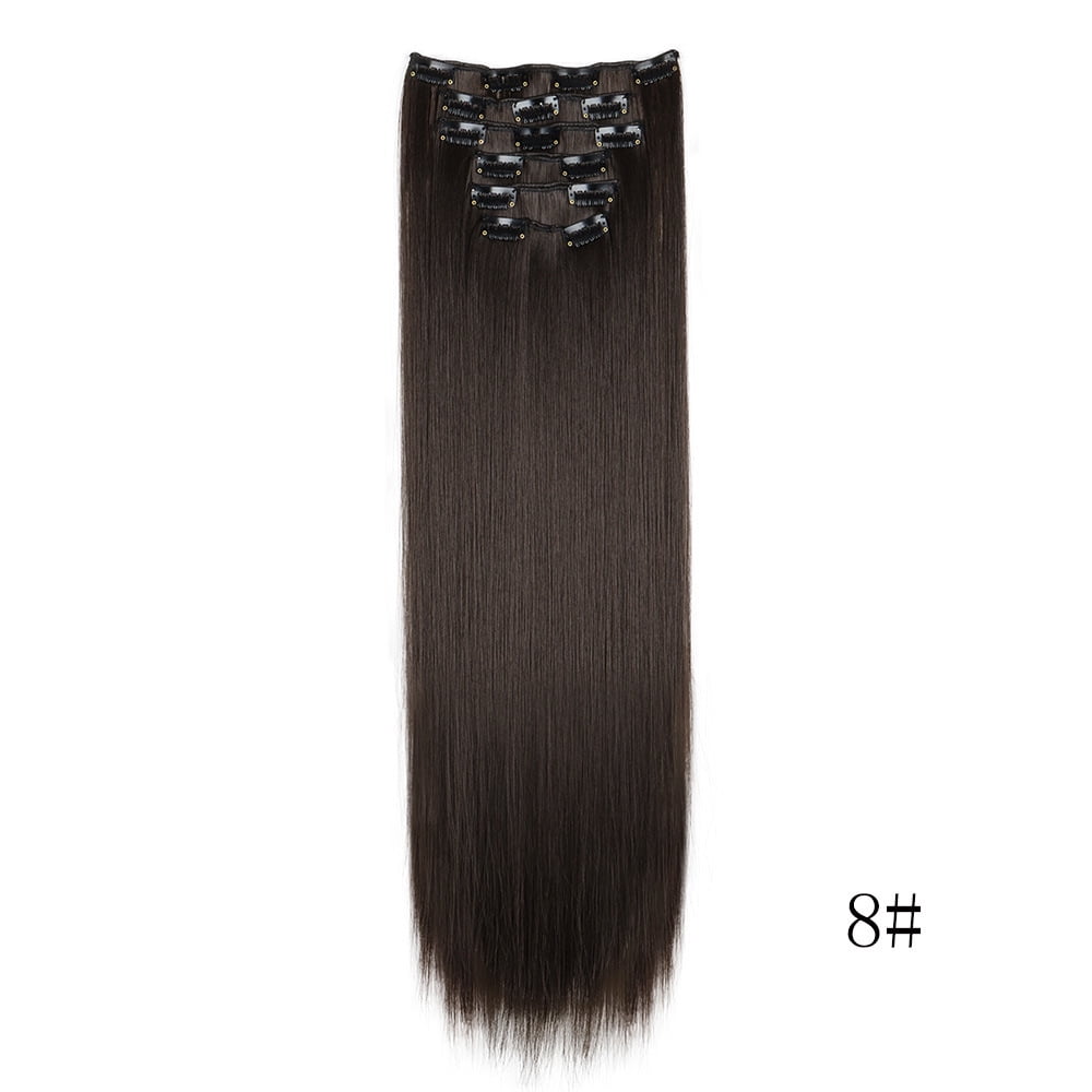 Clip on straight hair extensions 6-piece set seamless soft length 24 ...