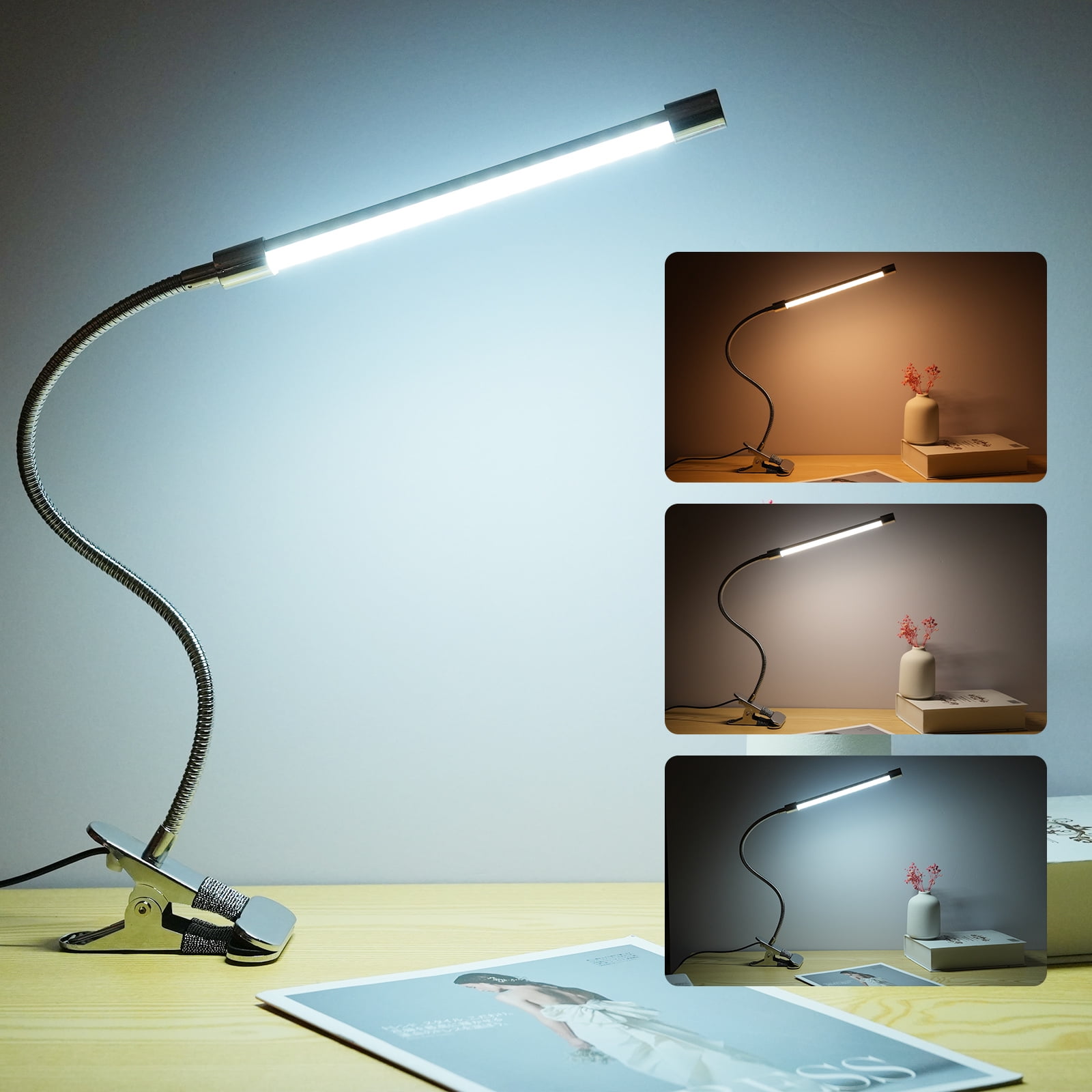 Clip on table lamp,Adjustable Bendable Neck Clip Lamp Usb Operated/ 3 ...