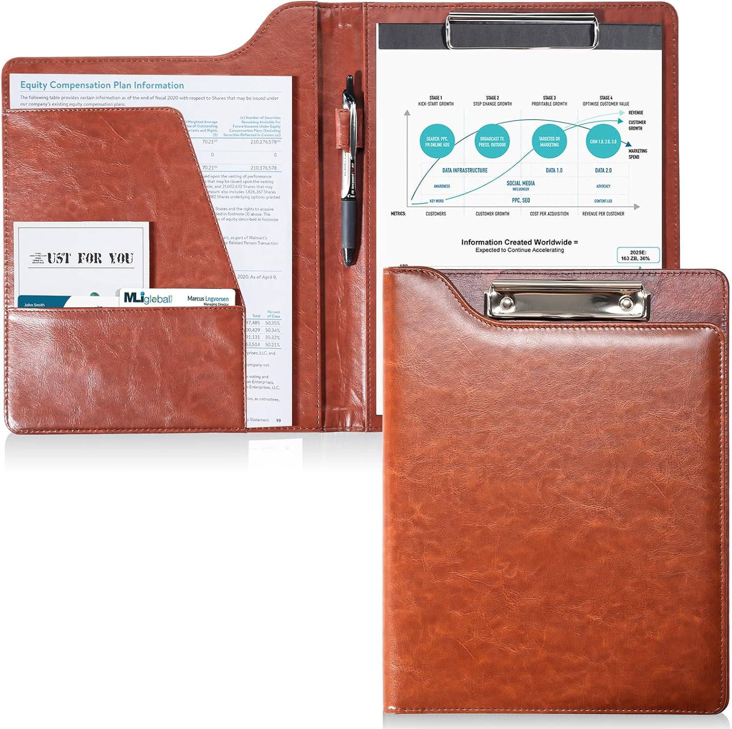Clipboard Folder Portfolio, A4 Leather Padfolio Clipboard, Business ...