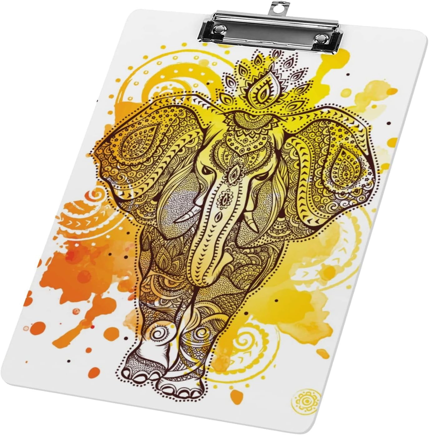 Clipboard Nursing Ethnic Elephant Acrylic Clip Board with Low Profile Metal for A4 Paper Size ...