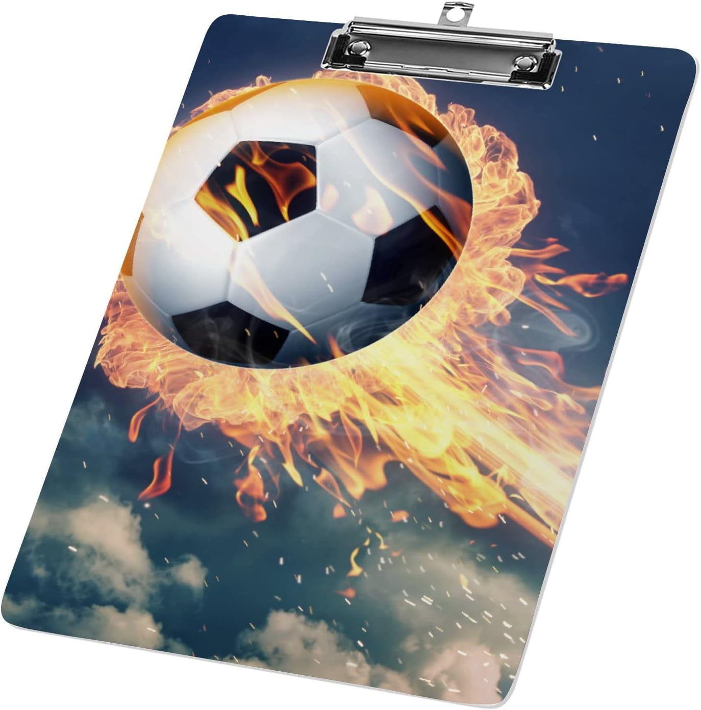 Clipboard Nursing Soccer Ball in Burning Fire Flames Acrylic Clip Board with Low Profile Metal ...