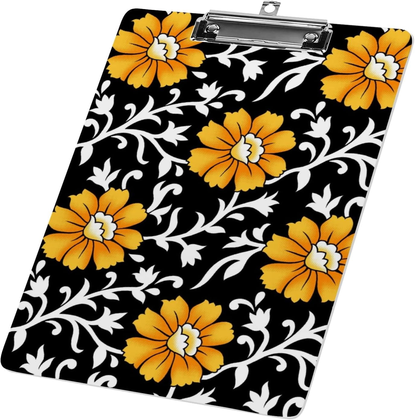 Clipboard Nursing Sunflower Floral Black Acrylic Clip Board with Low Profile Metal for A4 Paper ...