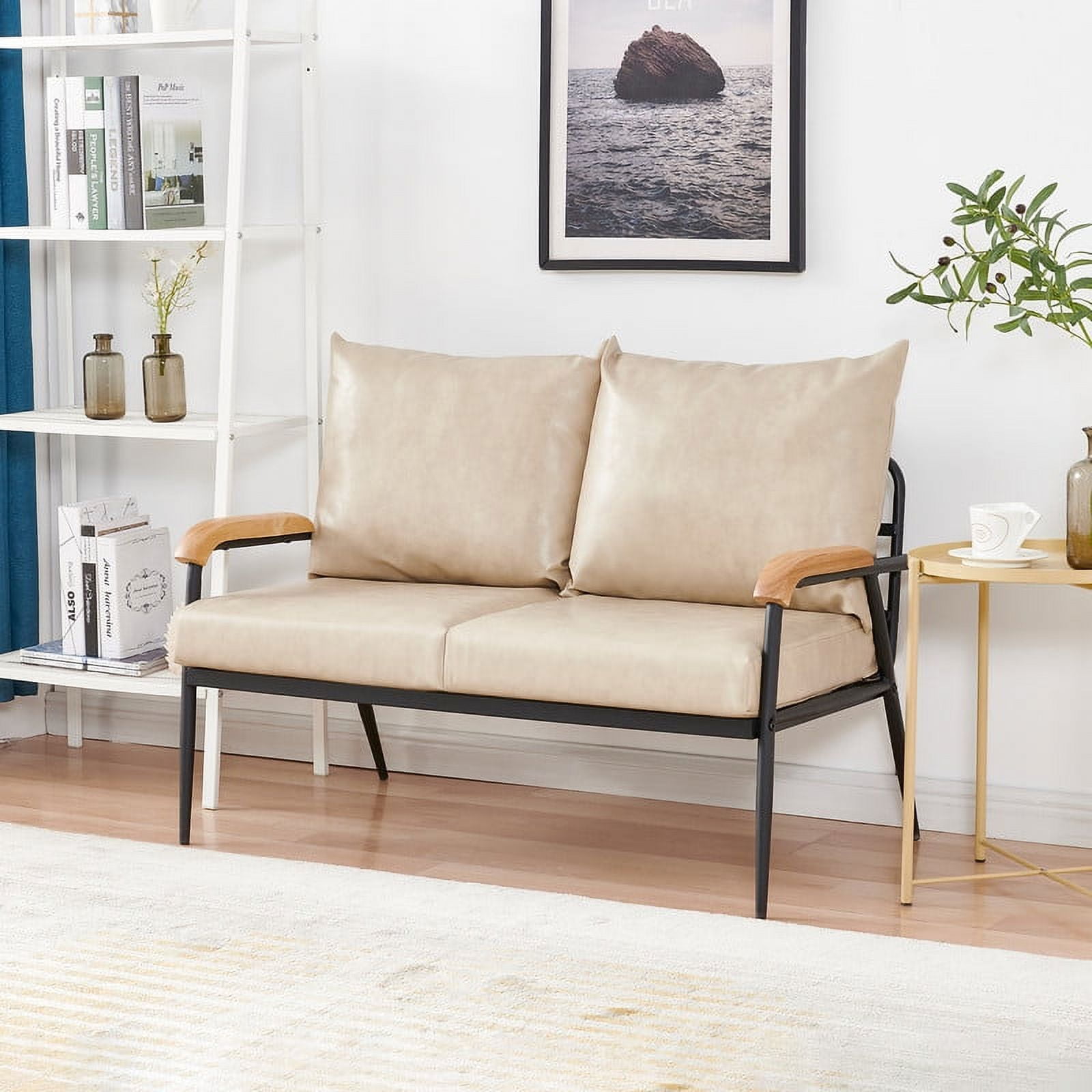 Clipop 2 Person Mid Century Modern Accent Chair, Faux Leather Loveseat ...