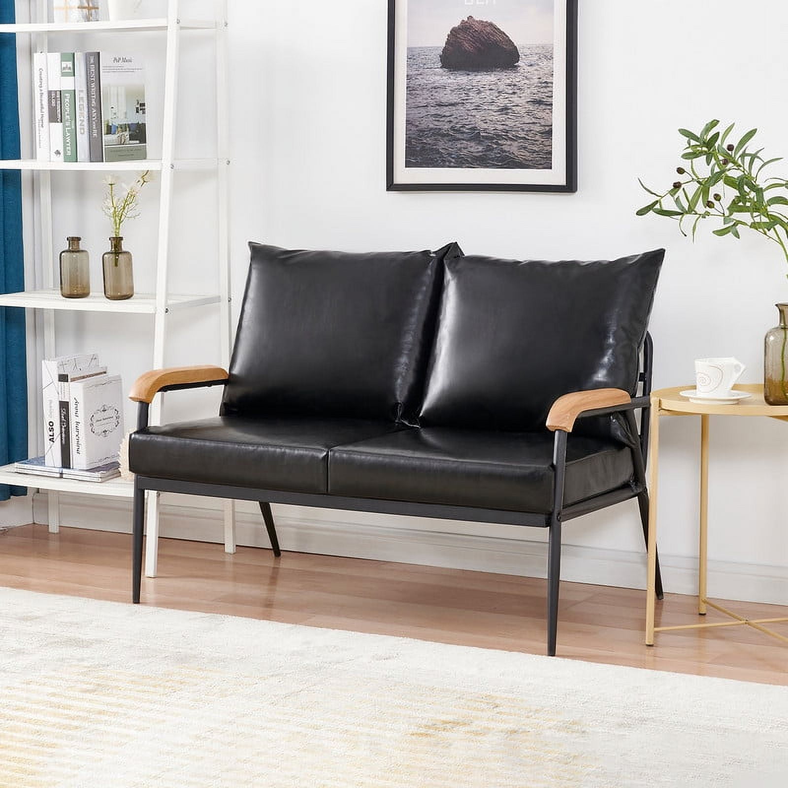 Clipop 2 Person Mid Century Modern Accent Chair, Faux Leather Loveseat ...