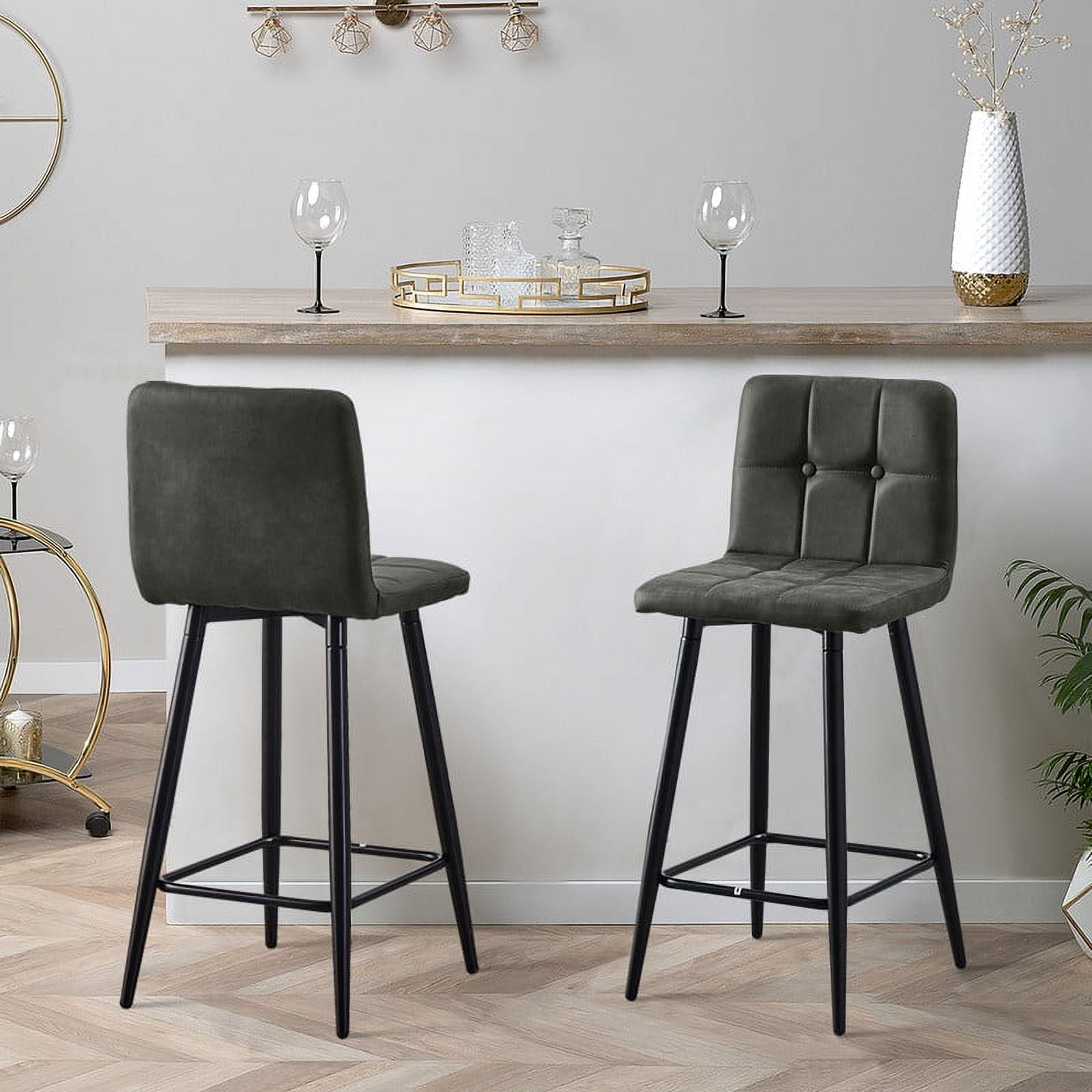 Clipop 26" Counter Bar Stools Set of 2,Faux Leather,Button Trim ...
